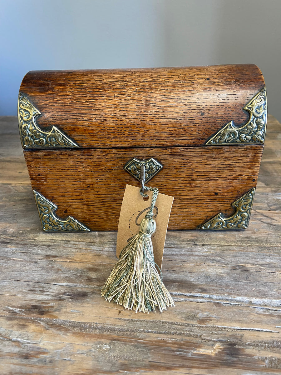 Antique Oak & Brass Domed Box w/ Key – Gretalogie